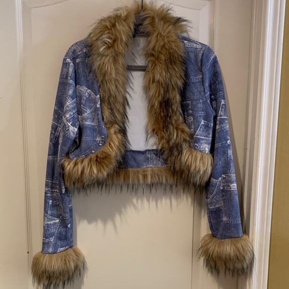 SHEIN | Jackets & Coats | Faux Fur Trim Denim Look Jacket | Poshmark